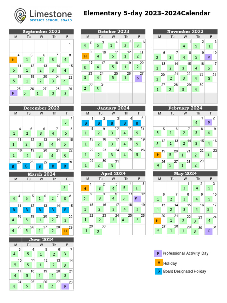 5 Day School Calendar | PDF