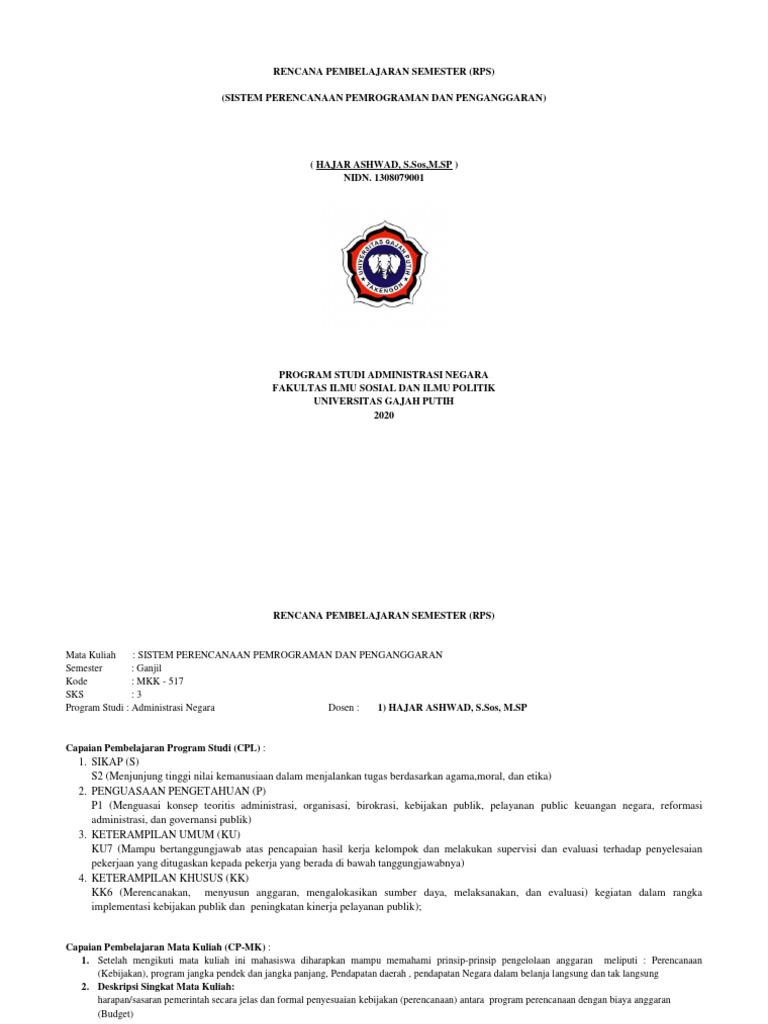 RPS - Sistem Perencanaan Pemrograman Dan Penganggaran | PDF | Karier ...