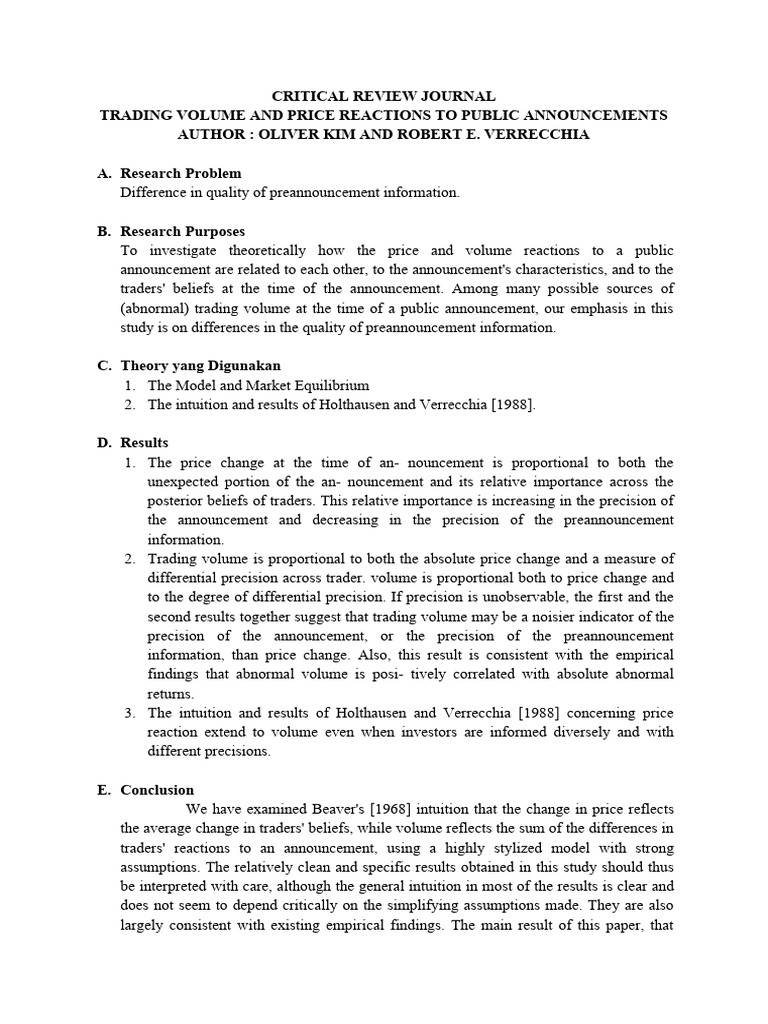 Critical Review Journal 1 | PDF | Information | Prices