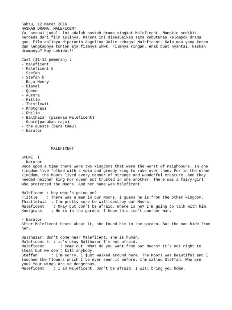 Maleficent Naskah Drama Inggris | PDF