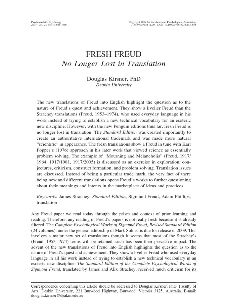 FRESH FREUD No Longer Lost in Translation | PDF | Sigmund Freud | Karl ...
