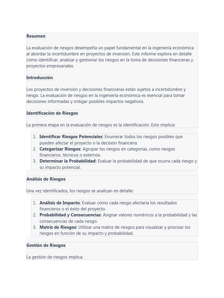 Evaluación de Riesgos Económicos | PDF | Evaluación de riesgos | Riesgo