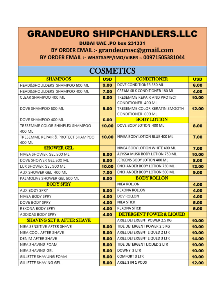 Cosmetics Price Sep | PDF | Shaving | Hairdressing