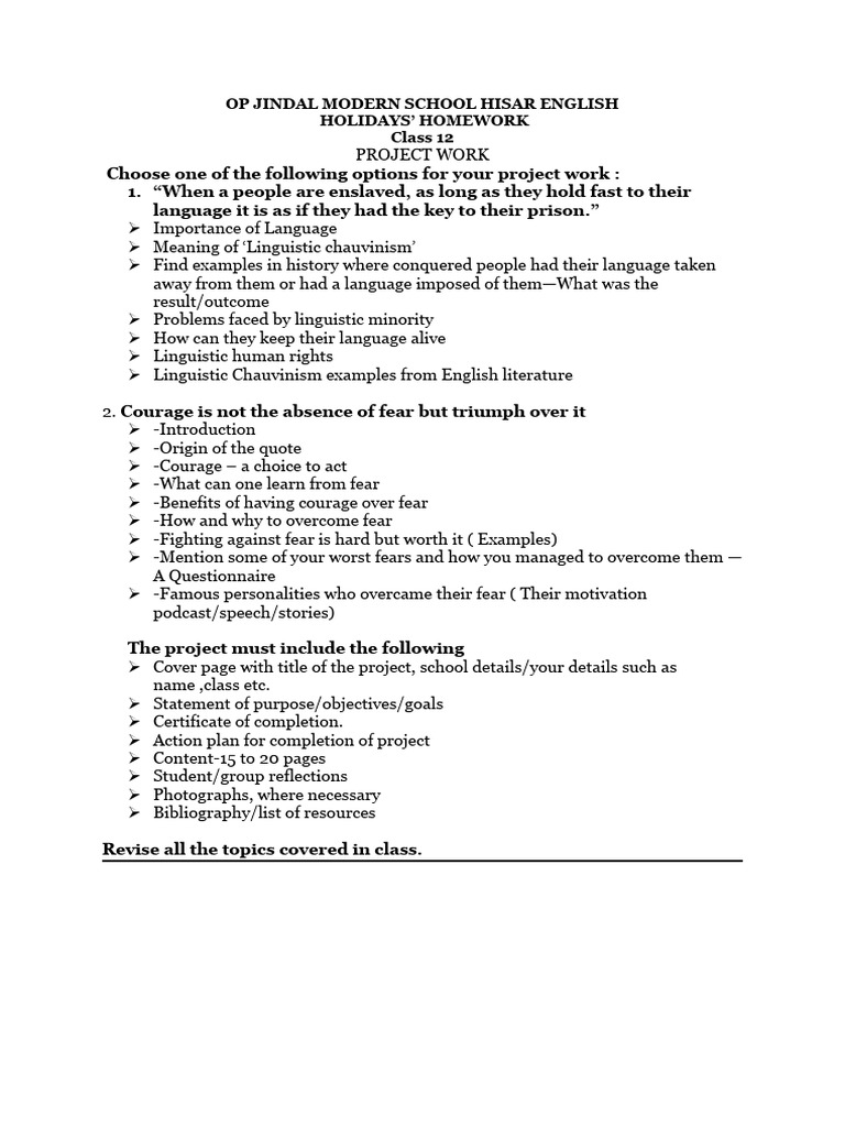 Class 12 English Project Guide | PDF