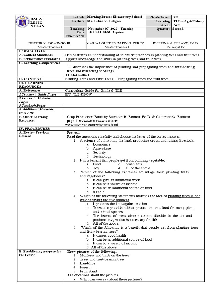 TLE6AG0a-1 - 2023-2024 - Day 2 | PDF | Trees | Soil
