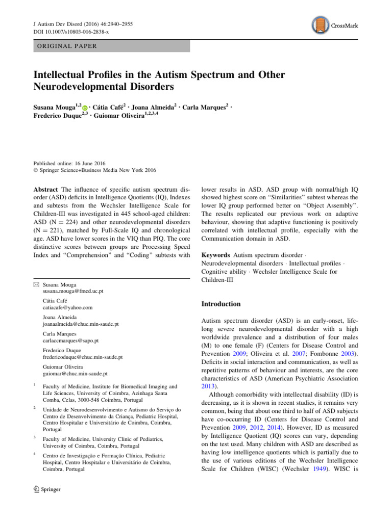 Intellectual Profiles in The Autism Spectrum and Other Neurodevelopmental Disorders | PDF ...