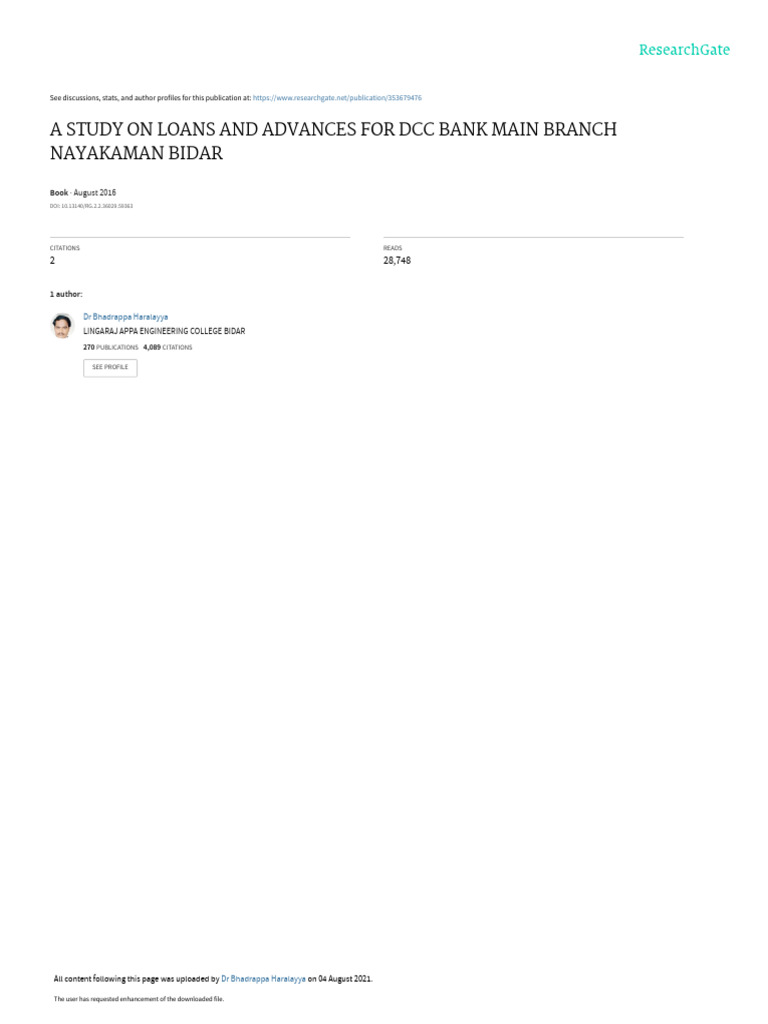 A Study On Loans and Advances For DCC Bank Main Branch Nayakaman Bidar ...