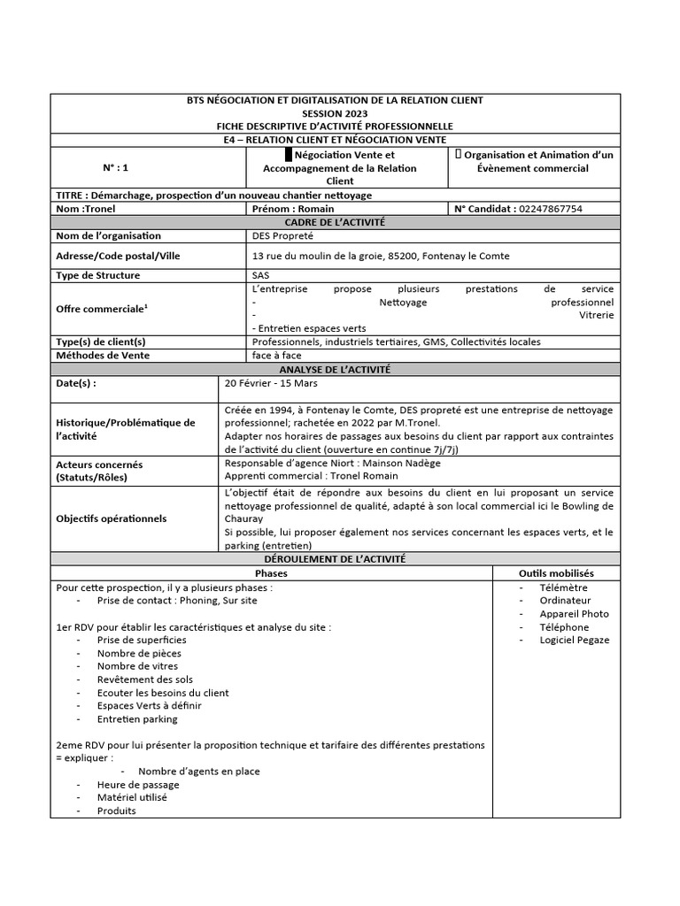 FICHE E4 Negociation Vente | PDF | Sodles