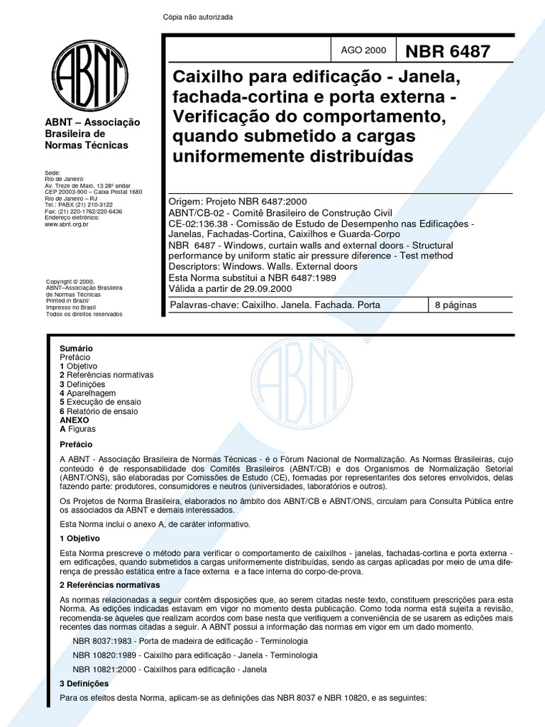NBR 6487 - 2000 Caixilho P Edificação - Janela Fachada-Cortina e Porta ...