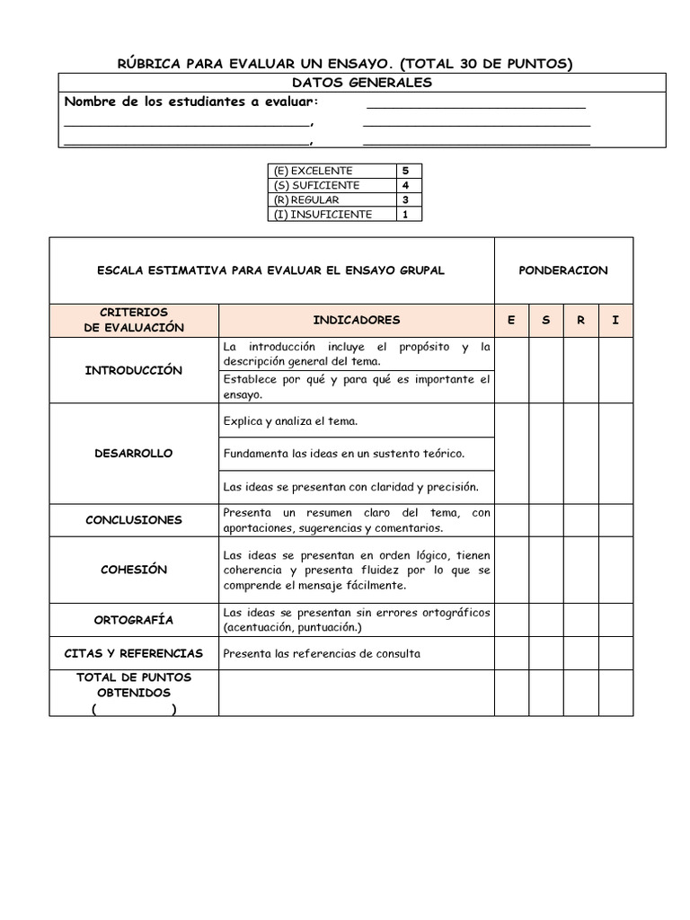 Rubrica - para - Evaluar - Ensayo y Exposicion Oral | Descargar gratis ...