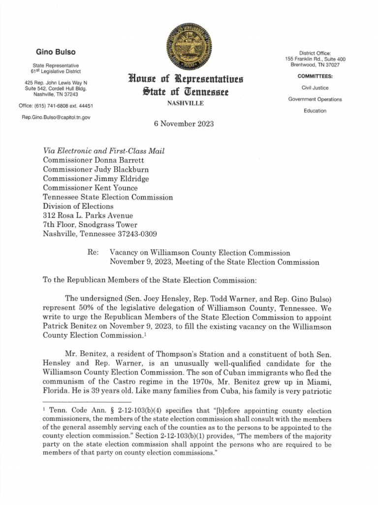 Letter To State Election Commission | PDF