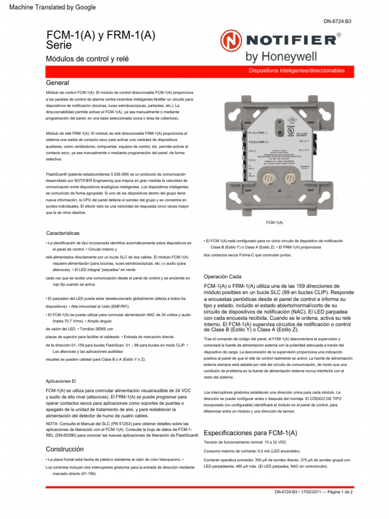 Notifier FCM 1 Data Sheet | PDF | Relé | Diodo emisor de luz