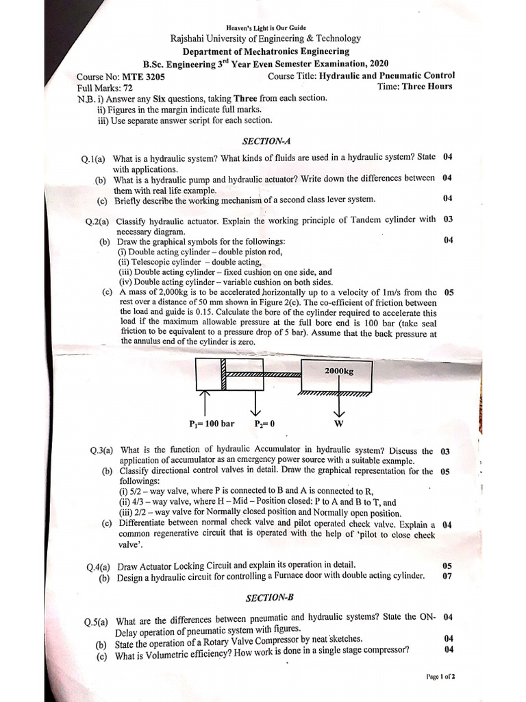 Hydraulic and Pneumatic Question | PDF
