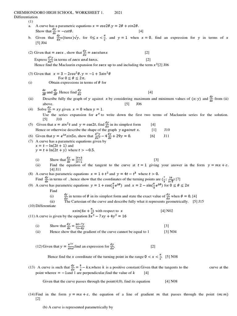 Differentiation Worksheet Term 3 2019 | PDF | Equations | Curve