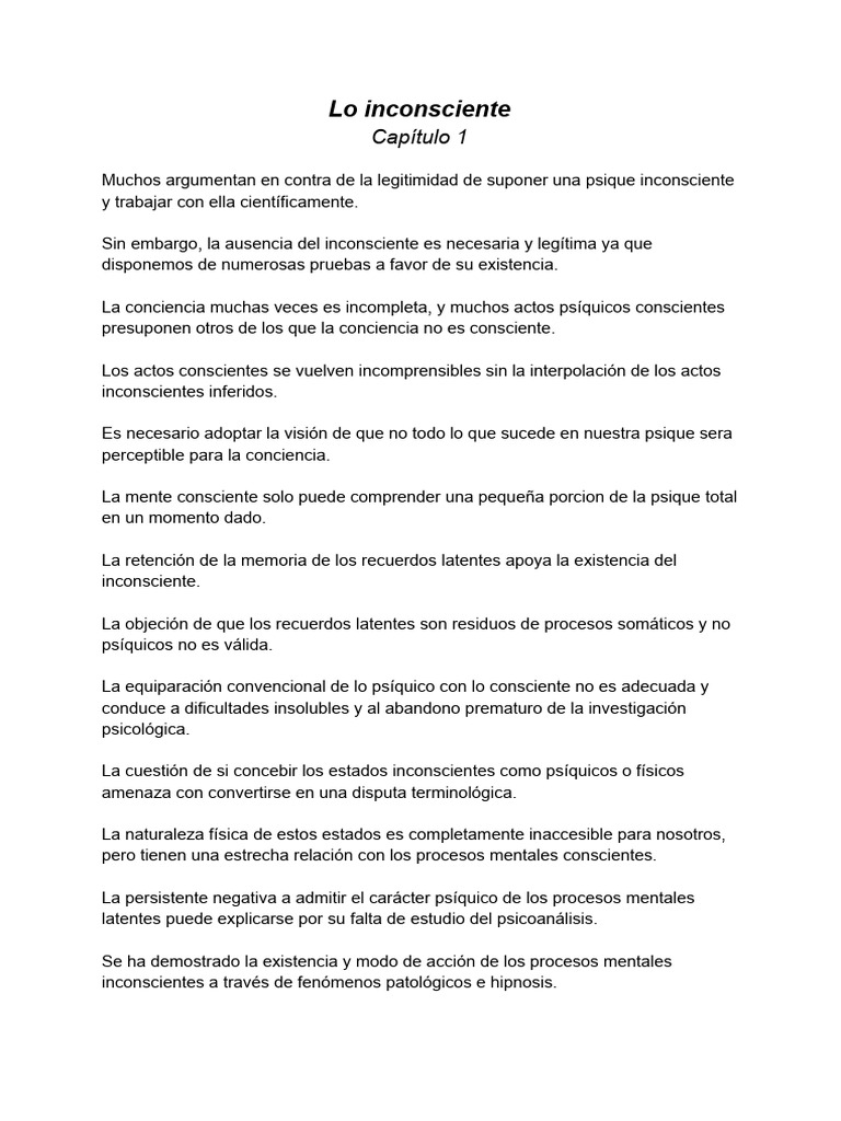 Lo Inconsciente | PDF | Mente inconsciente | Psicoanálisis