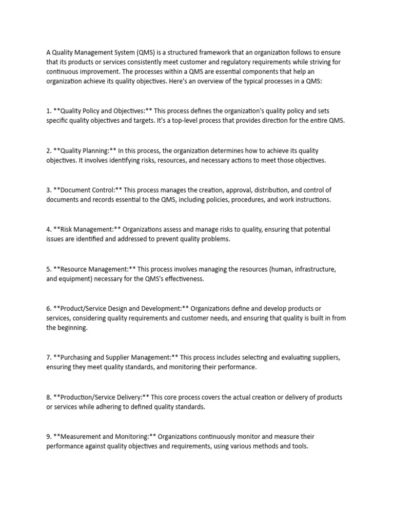 Process of A Quality Management System | PDF | Quality Management ...