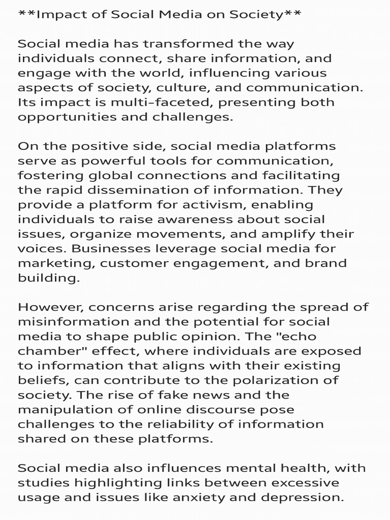 Impact of Social Media On Society | PDF