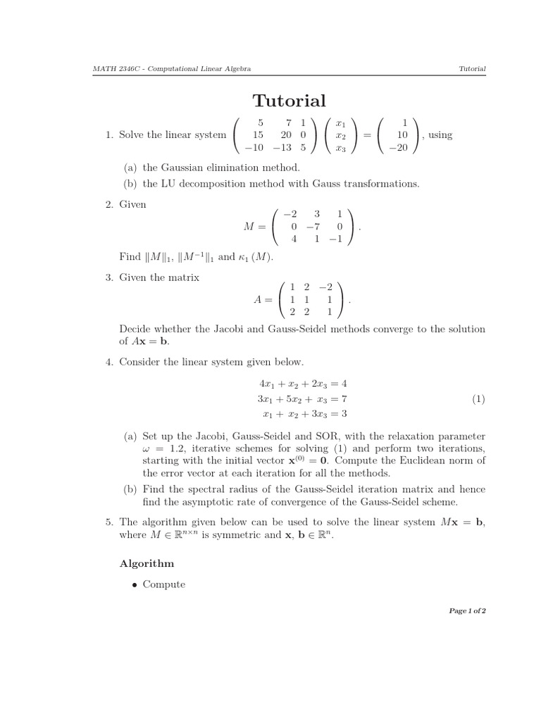 Tutorial 03 | PDF | System Of Linear Equations | Mathematical Objects