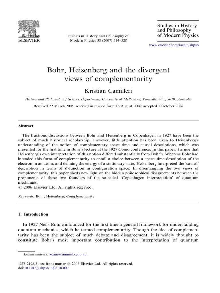 Bohr Heisenberg and The Divergent Views | PDF | Niels Bohr | Quantum ...