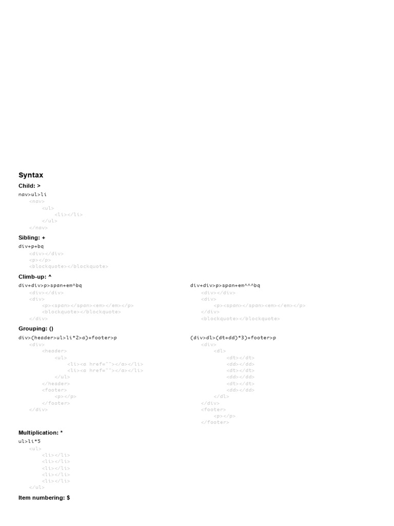 Emmet Cheatsheet Pdf