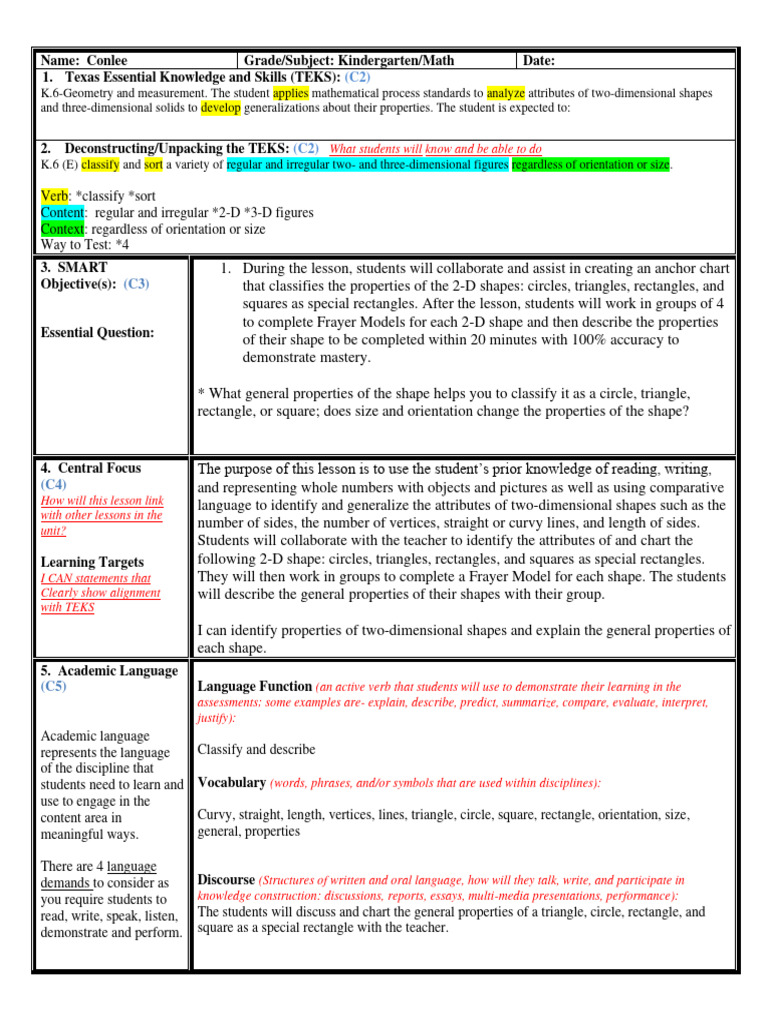 Edtpa Lesson Plan Guide LPG | PDF | Shape | Learning