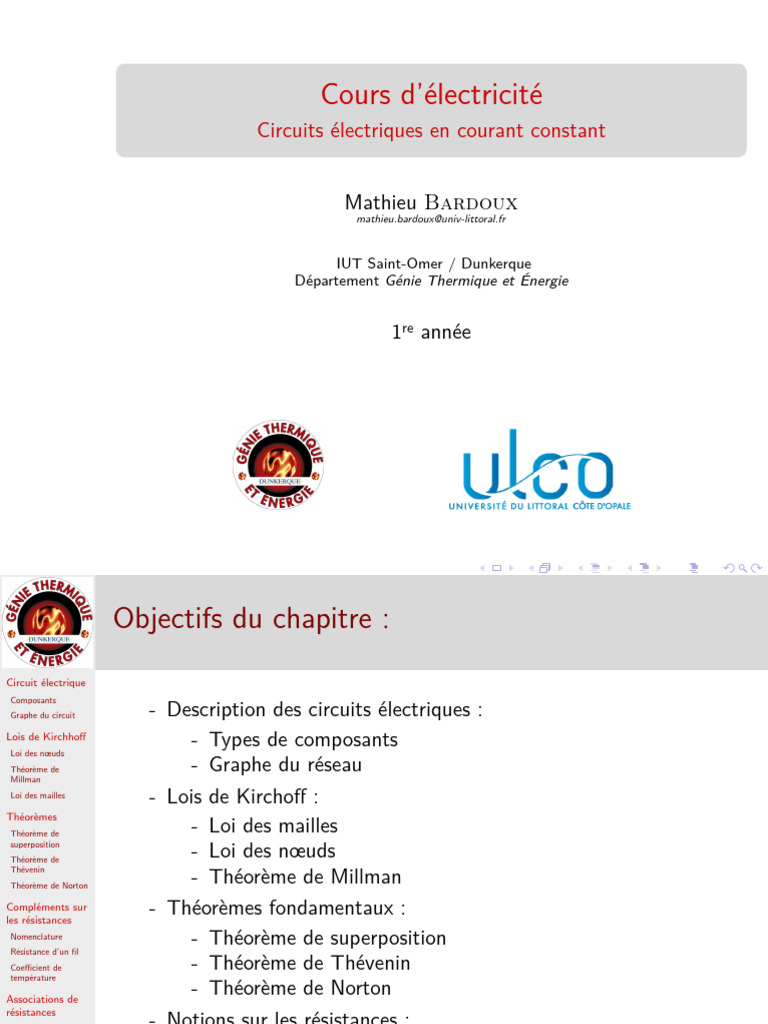 Cours D Électricité. Circuits Électriques en Courant Constant. Mathieu ...