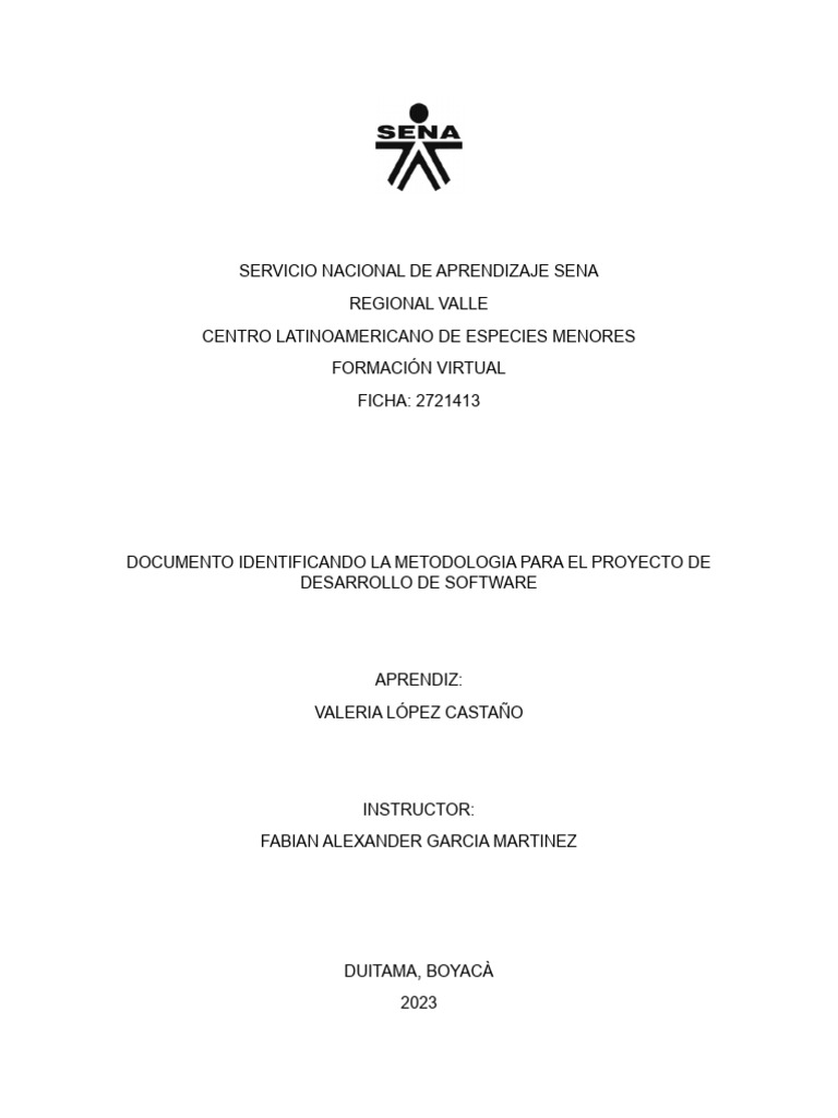 Documento Identificando La Metodologia para El Proyecto de Desarrollo de Software | PDF ...