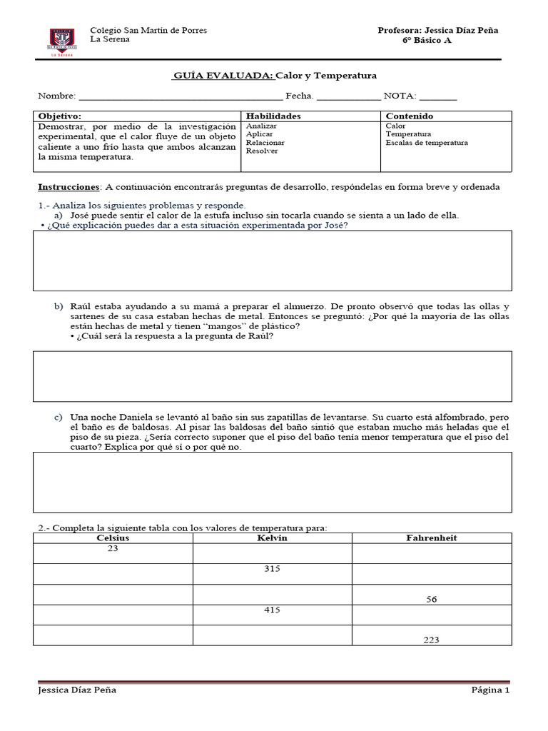 Guía de Calor y Temperatura 6° Básico | PDF | Temperatura | Celsius