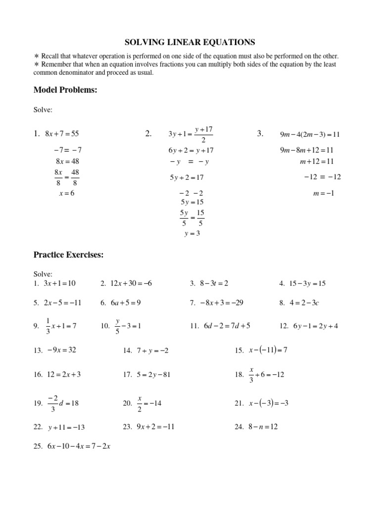 Solving Linear Equations Guide | PDF | Equations | Mathematics