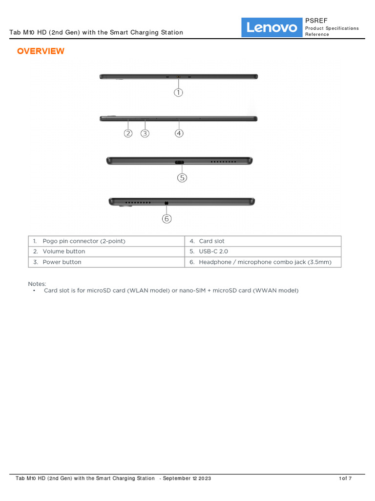 Tab M10 HD 2nd Gen With The Smart Charging Station Spec | PDF | Usb ...