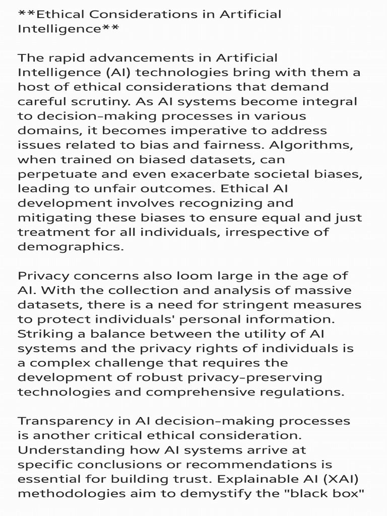 Ethical Considerations in Artificial Intelligence | PDF
