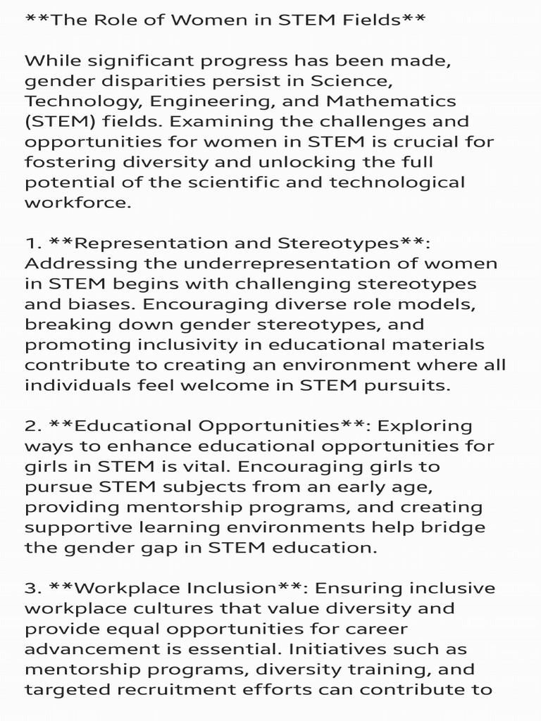 The Role of Women in STEM Fields | PDF