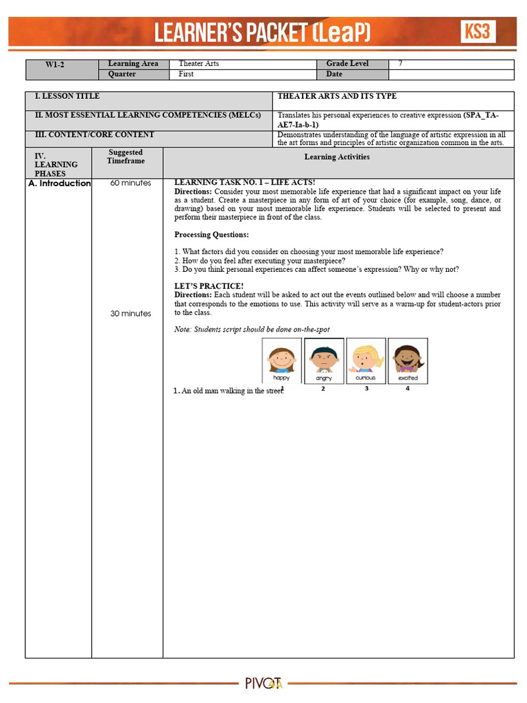 Grade 7 Theater Arts | PDF | Theatre | Dances