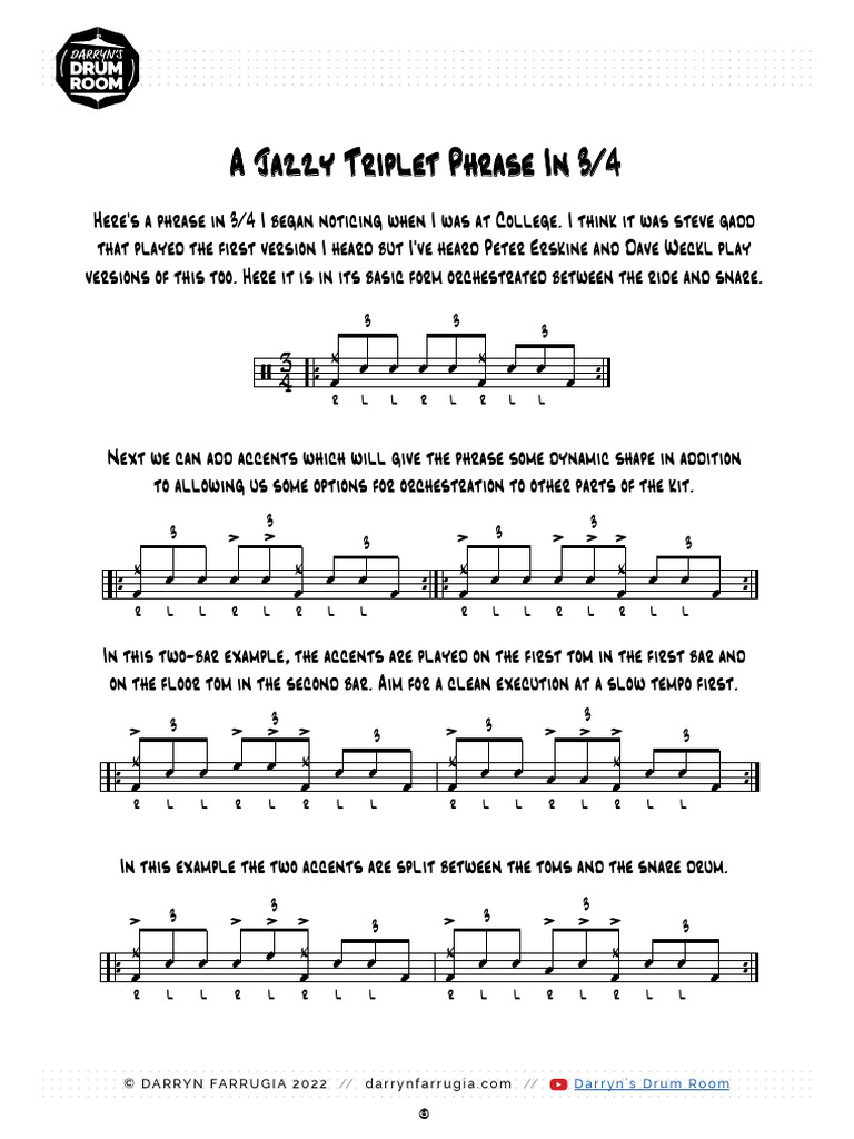 A Jazzy Triplet Phrase in 3-4 DDR | PDF | Musical Notation | Music Theory
