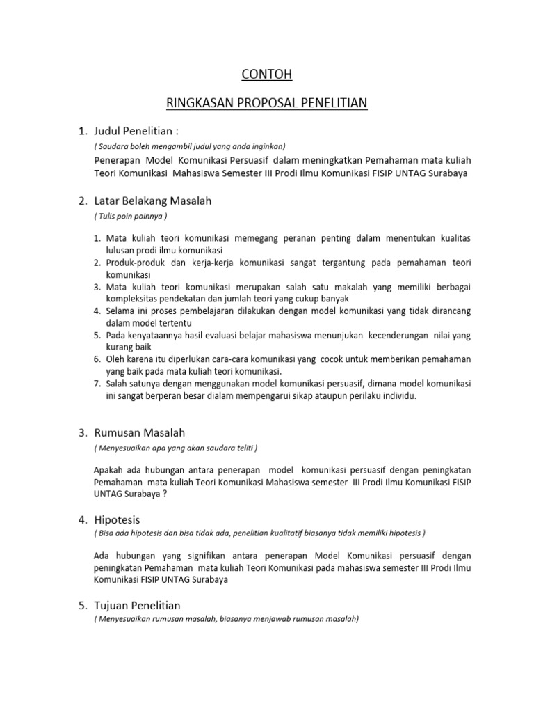 Contoh Ringkasan Proposal Penelitian | PDF