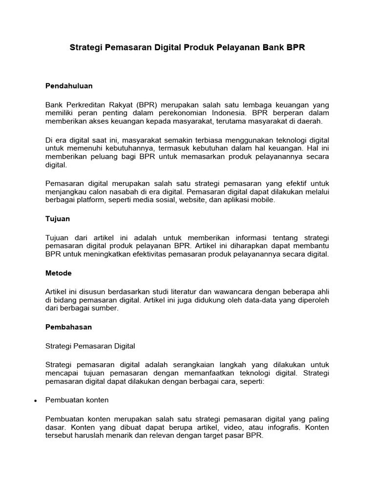 Strategi Pemasaran Digital Produk Pelayanan Bank BPR | PDF
