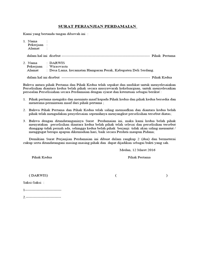 Surat Perjanjian Perdamaian Dawis | PDF | Hukum