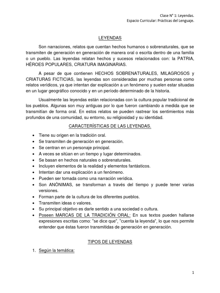 LEYENDAS - 1RA CLASE | PDF | Leyendas | Narración