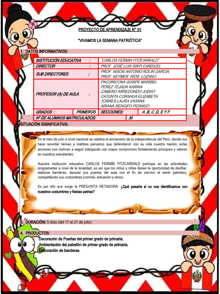 PROYECTO DE APRENDIZAJE -PRIMER GRADO | PDF | Sustracción | Perú