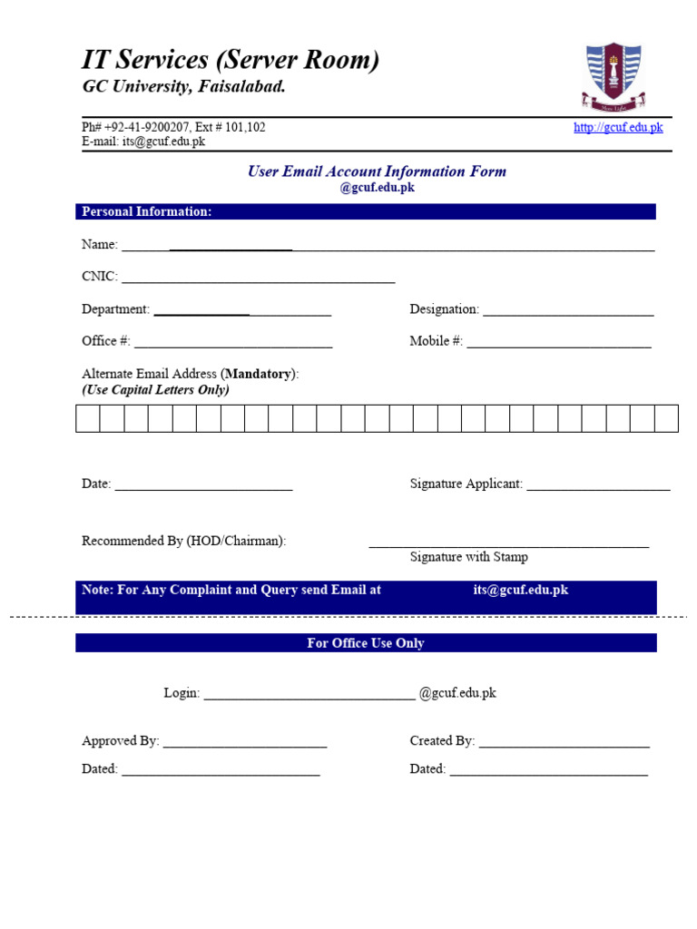 GCUF IT Services User Email Form | PDF | Finance & Money Management