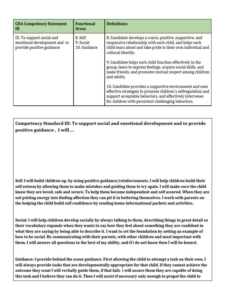 CDA Competency Statement III | PDF | Child Development | Cognition CDA Competency Statement III | PDF | Child Development | Cognition