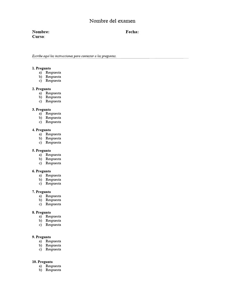 Plantilla-Examen OPCIÓN MULTIPLE | PDF Plantilla-Examen OPCIÓN MULTIPLE | PDF