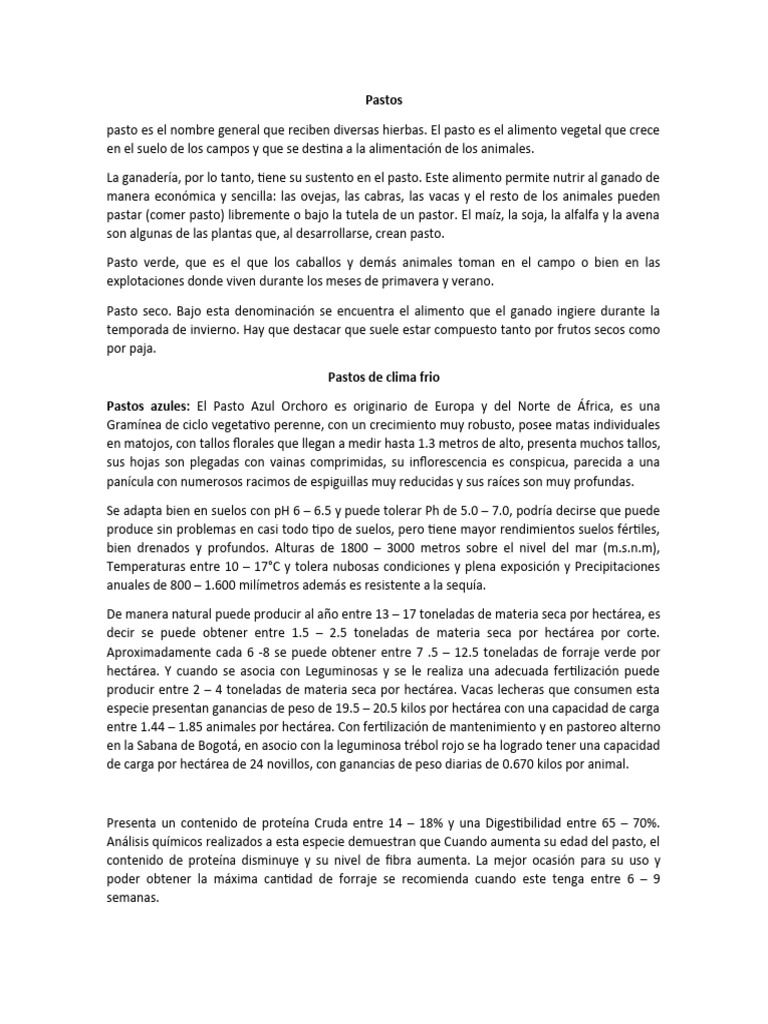 Pastos clima frio y calido | PDF | Pasto | Agricultura
