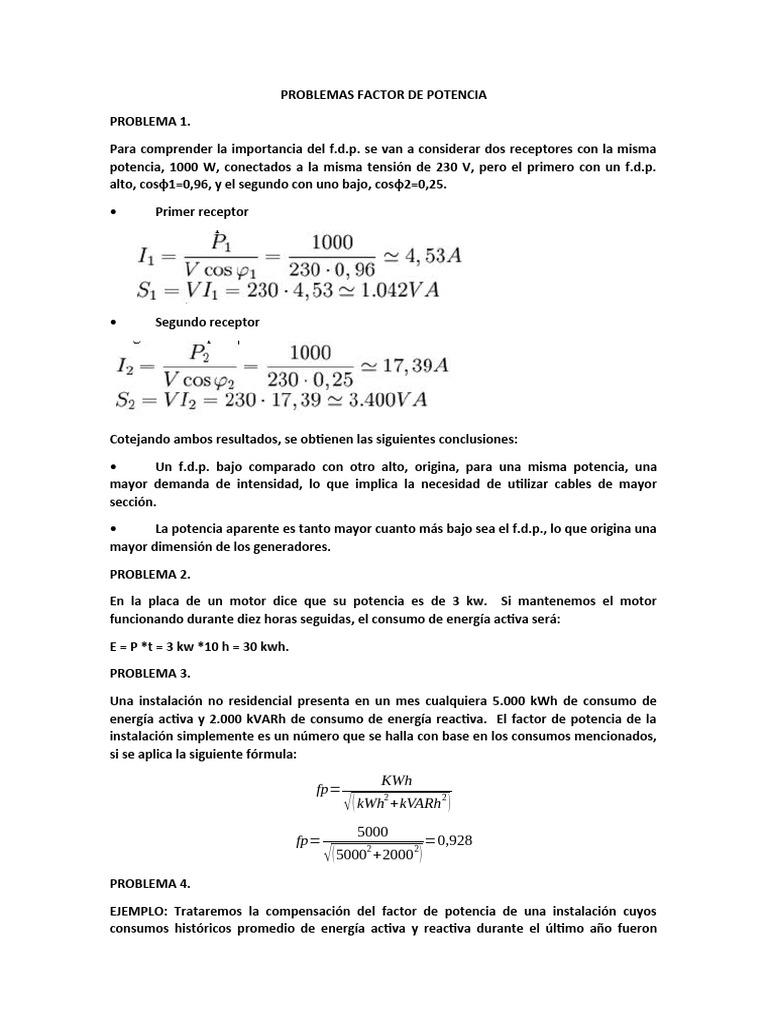 Problemas Factor de Potencia | PDF | Energia electrica | Naturaleza