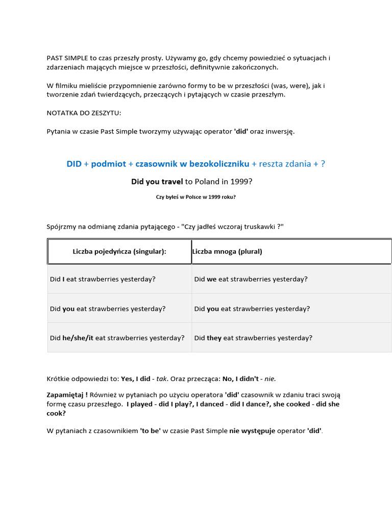 Past Simple Pytania 5c | PDF