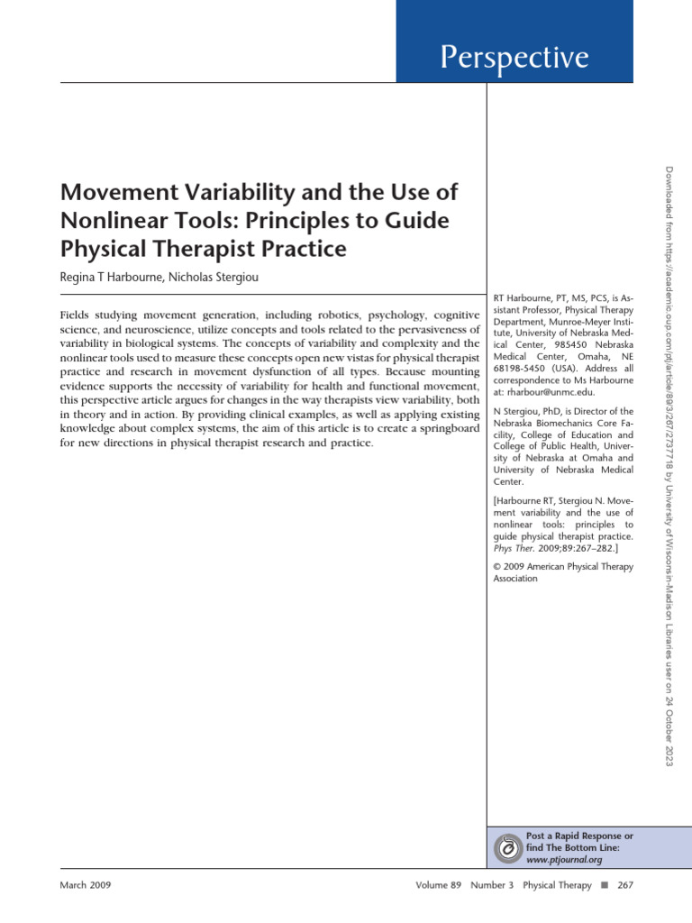 Movement Variability and The Use of Nonlinear Tools: Principles To Guide Physical Therapist ...