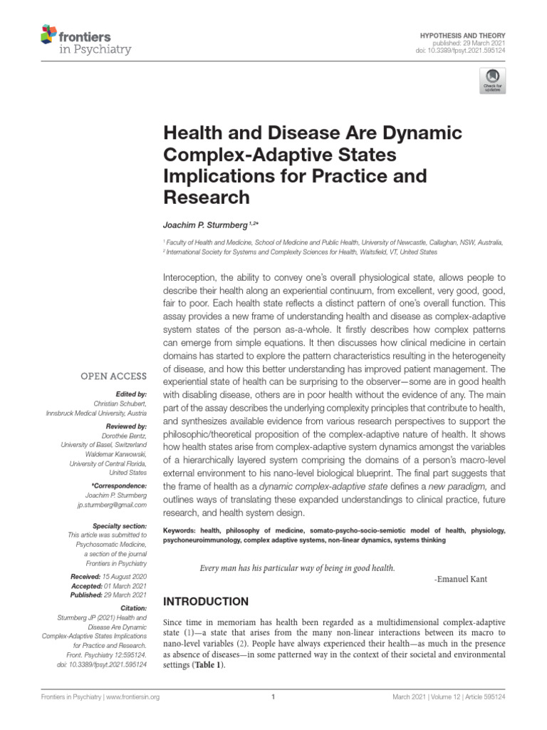 Health and Disease Are Dynamic Complex-Adaptive States Implications For ...