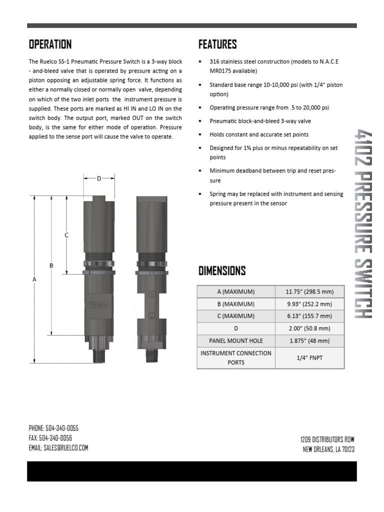 Pressure Switch Literature 1 | PDF | Valve | Switch