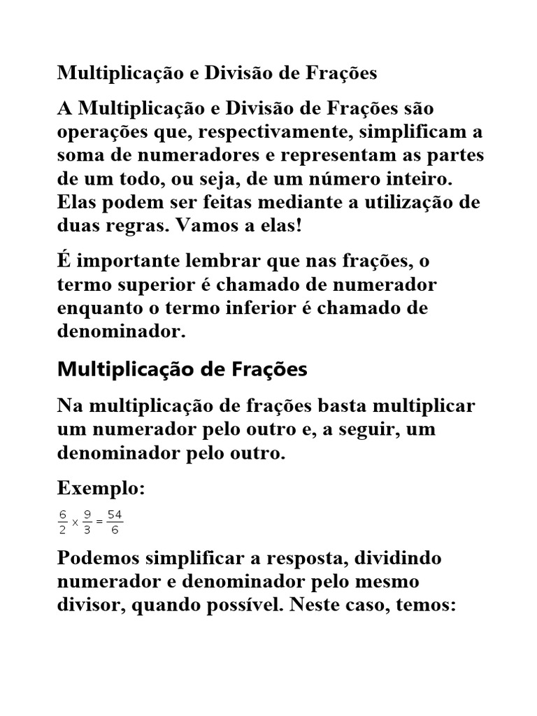 Multiplicação e Divisão de Frações | PDF | Notação | Números