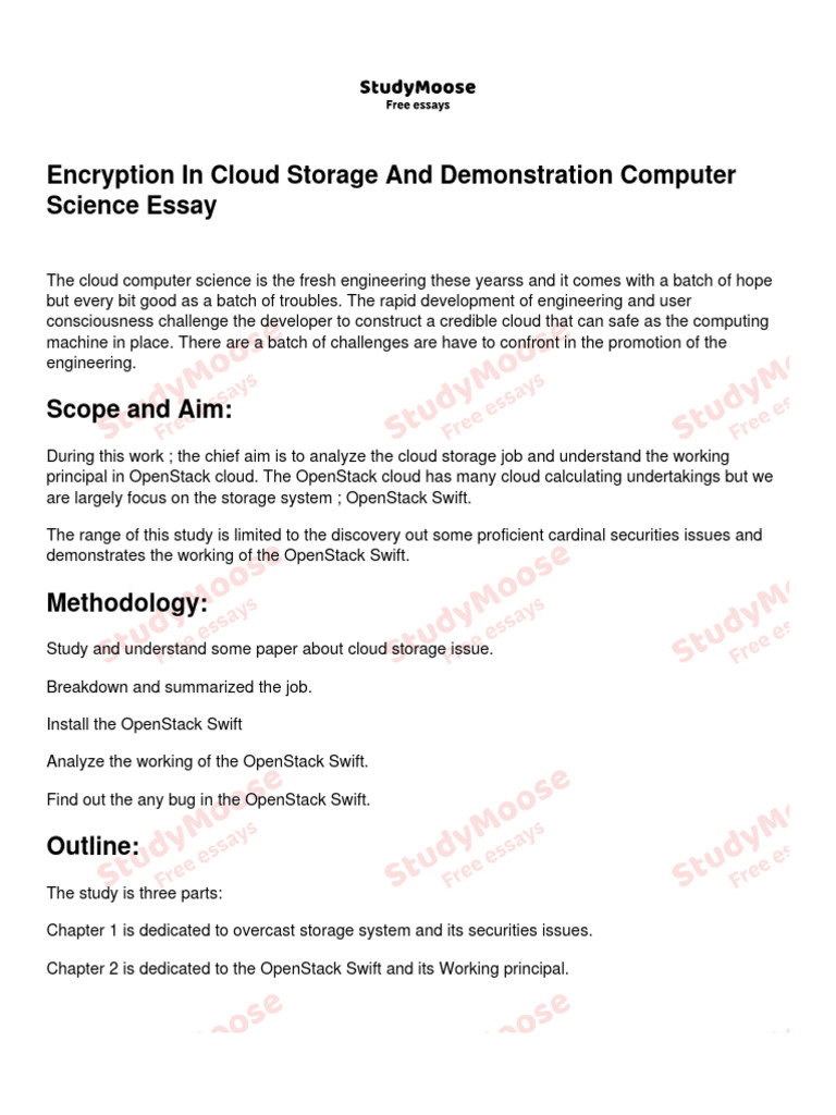Encryption in Cloud Storage and Demonstration Computer Science Essay | PDF | Cloud Computing ...